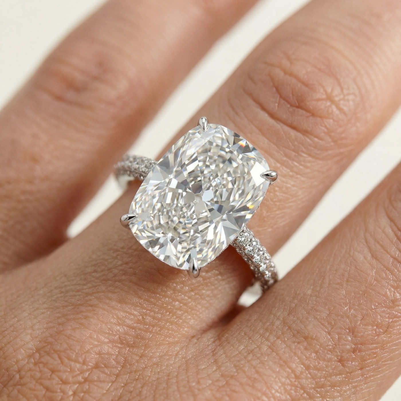 Cushion Pave Ring with White Cushion Stone – on White Gold – AVENYS ...